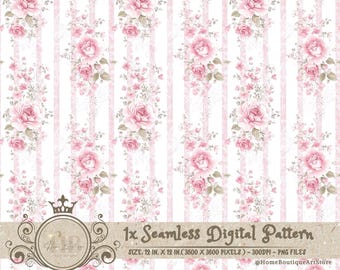 Blue Stripe Seamless Pattern Pink Floral Digital Paper Wallpaper ...
