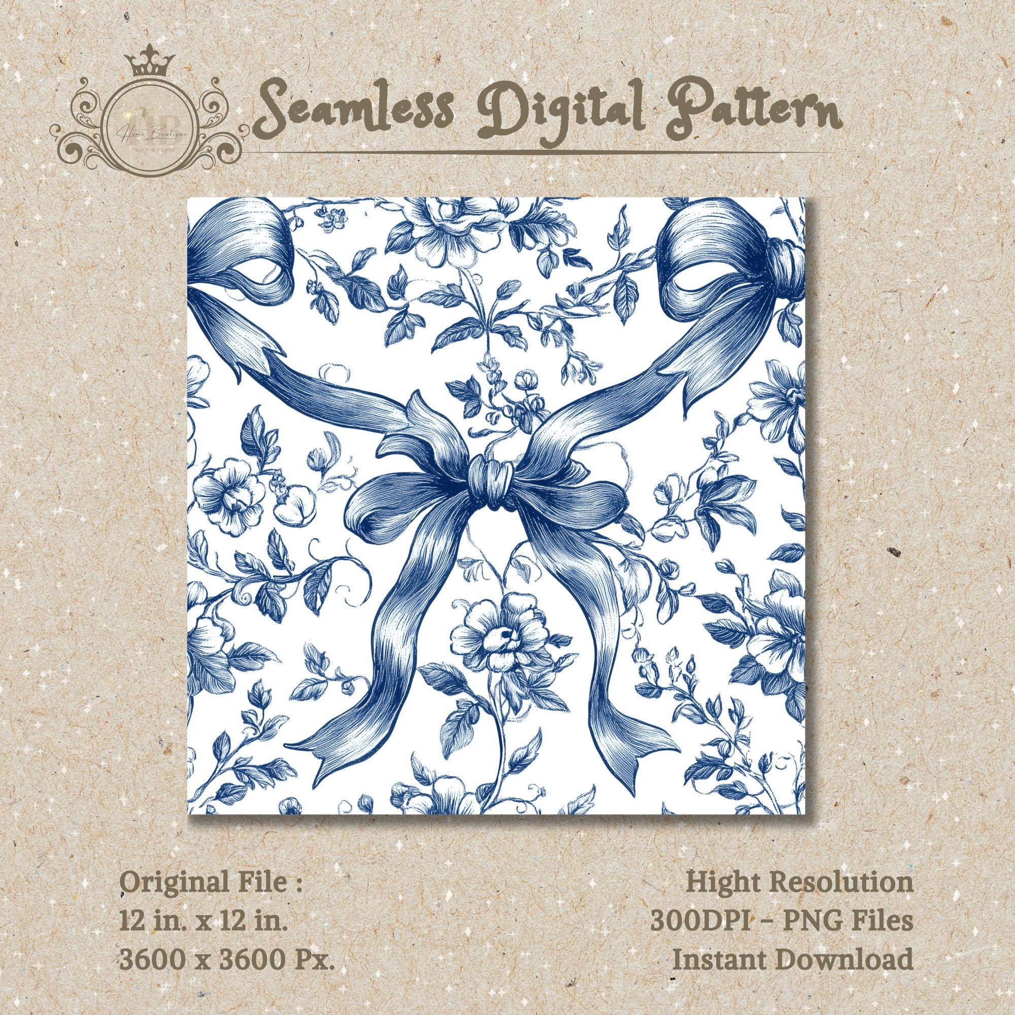 Blue Toile Coquette Seamless Patterns Bows Digital Paper Wallpaper ...