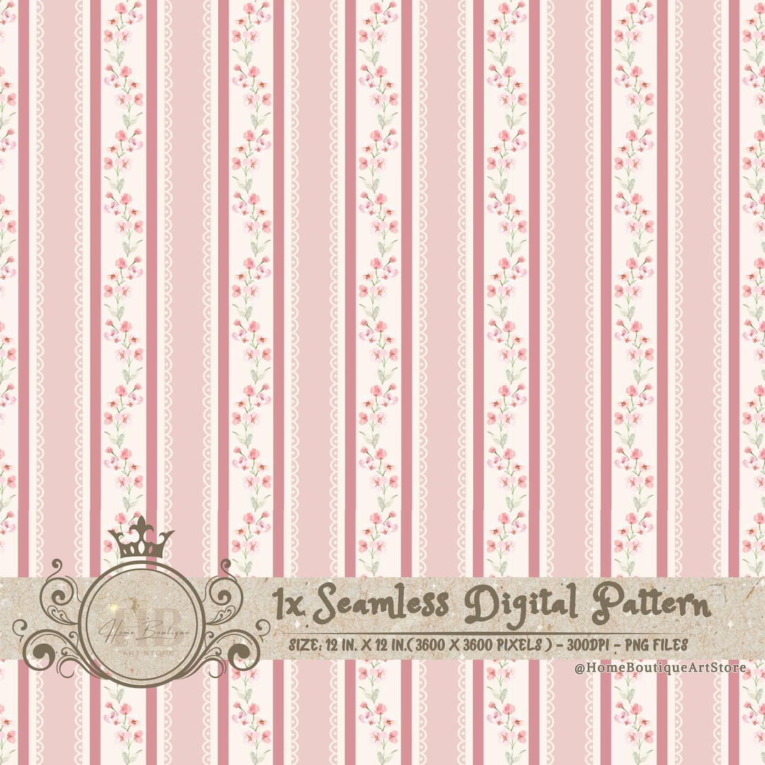 Vintage Floral Stripe Seamless Pattern Baby Pink Digital Paper ...