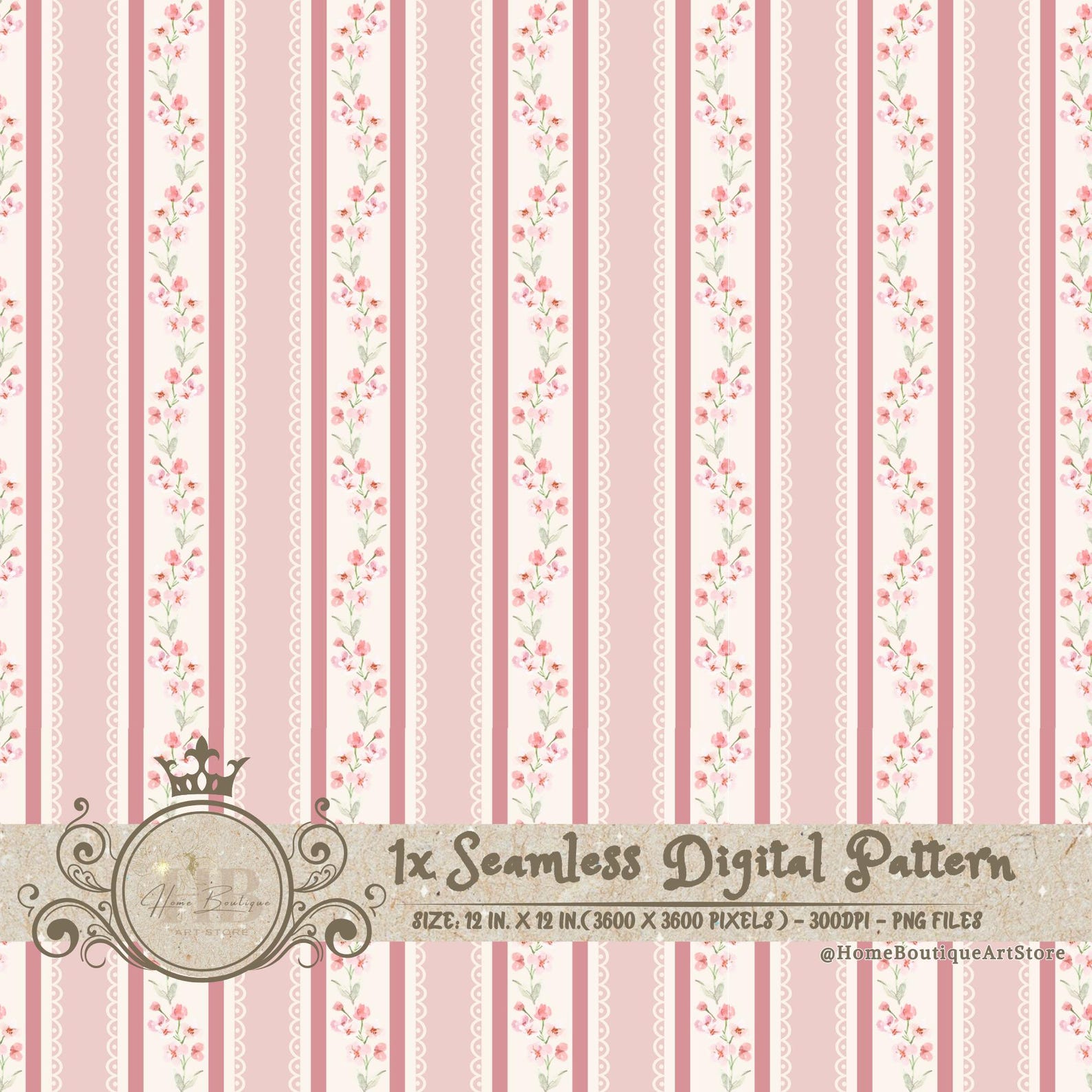 Vintage Floral Stripe Seamless Pattern Baby Pink Digital Paper ...