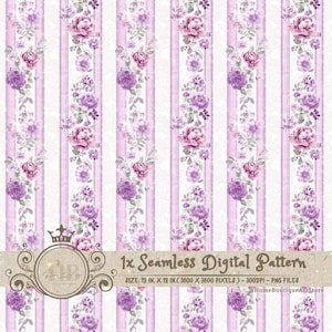 Purple Stripe Seamless Pattern Purple Floral Digital Paper Wallpaper ...
