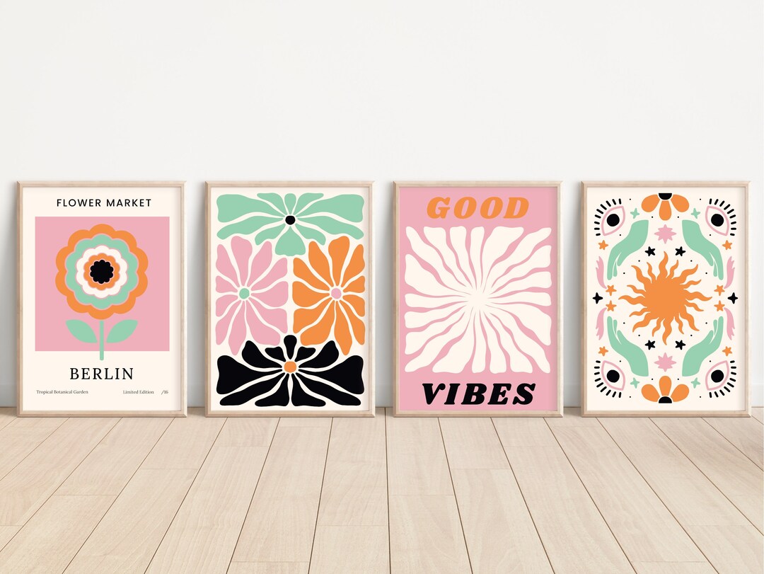 Set of 4 Retro Groovy Poster Wall Décor Art for Living Room 70s Groovy ...