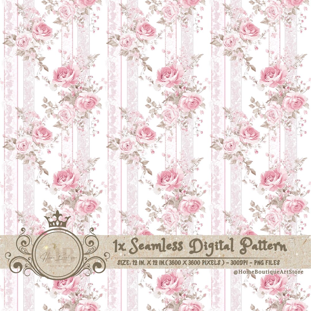 Pink Floral Stripe Seamless Pattern Baby Pink Digital Paper Wallpaper ...