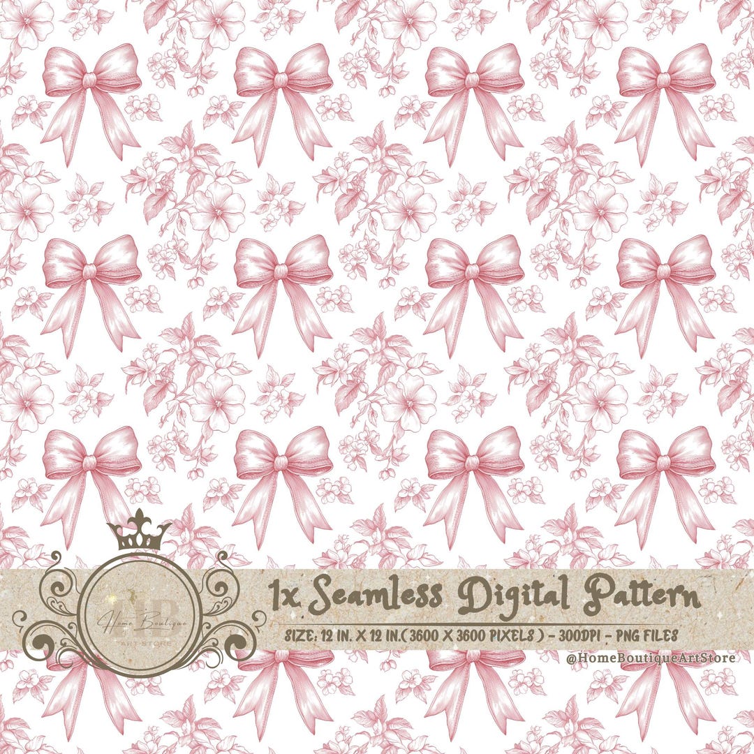Pink Toile Coquette Seamless Patterns Bows Digital Paper Wallpaper ...