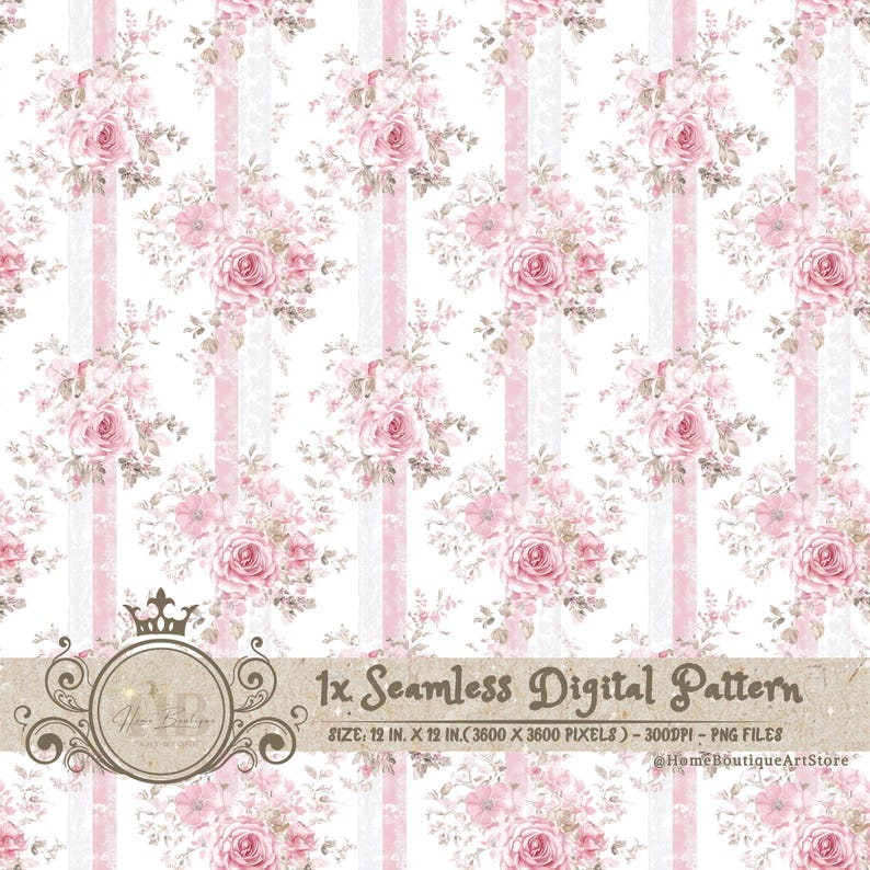 Pink Floral Stripe Seamless Pattern Baby Pink Digital Paper Wallpaper ...