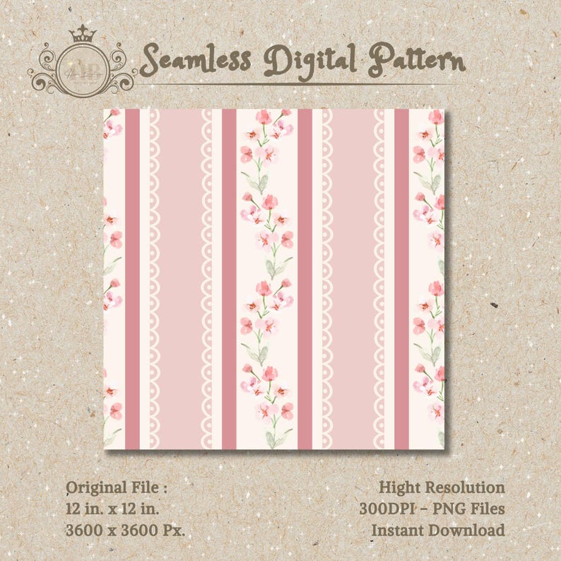 Vintage Floral Stripe Seamless Pattern Baby Pink Digital Paper ...