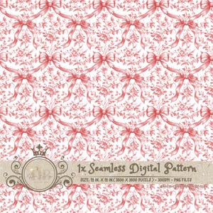 Red Toile Coquette Seamless Patterns Bows Digital Paper Wallpaper ...