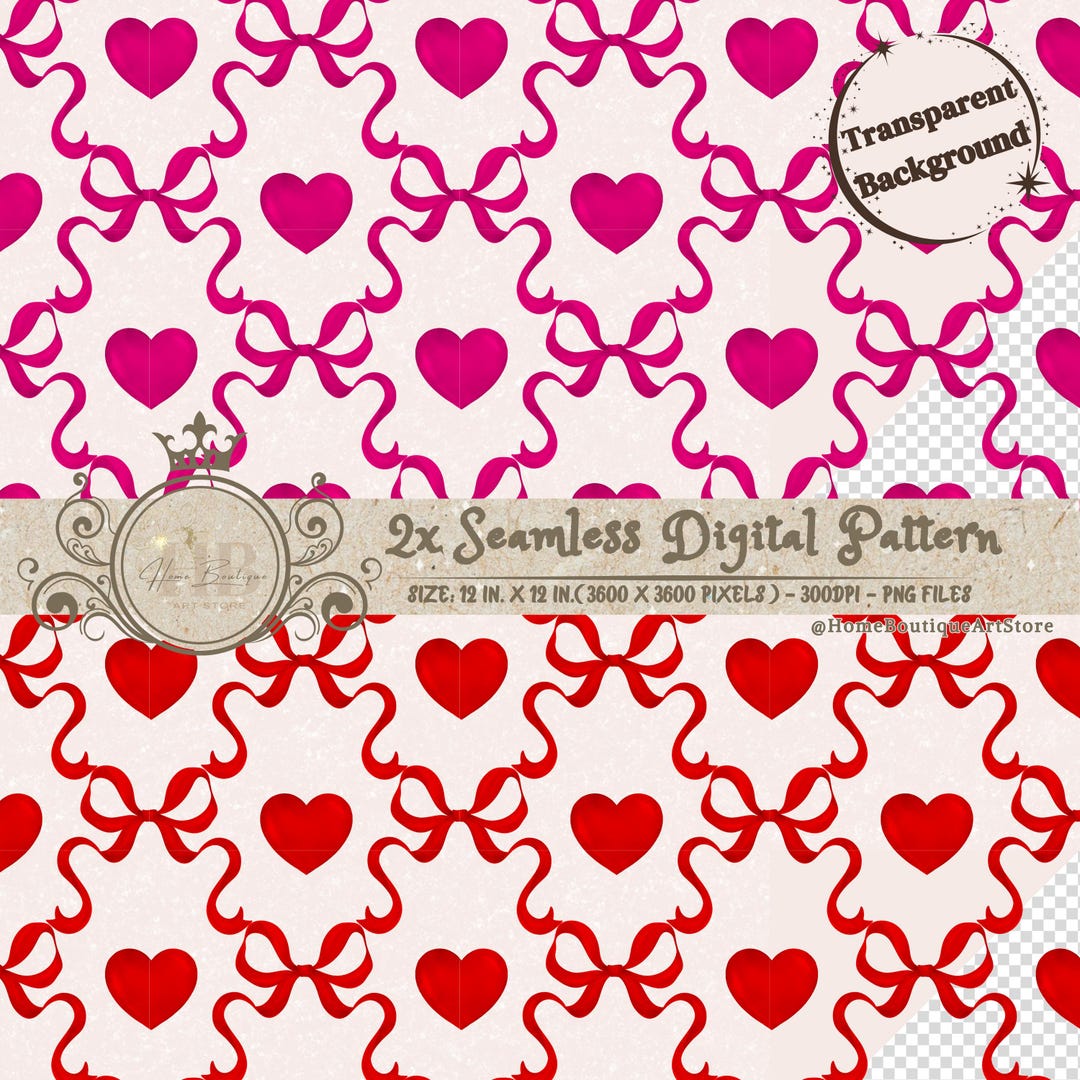 Watercolor Bows and Hearts Seamless Pattern Valentines Digital Paper ...