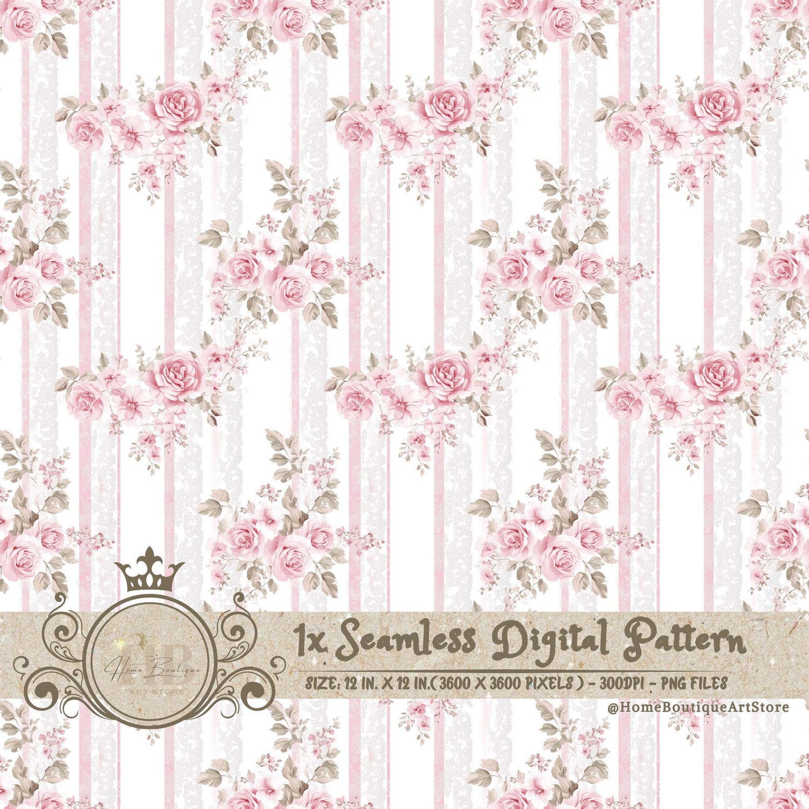 Pink Floral Stripe Seamless Pattern Baby Pink Digital Paper Wallpaper ...