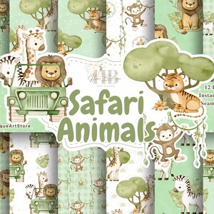Safari Animals Digital Paper Pack Watercolor Animal Seamless Pattern ...