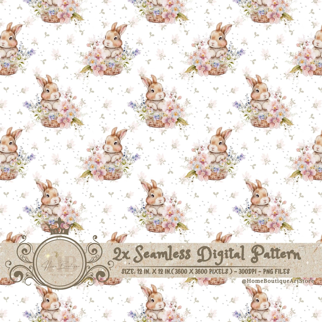 Floral Bunnies Watercolor Digital Paper Bunnies Seamless Pattern ...