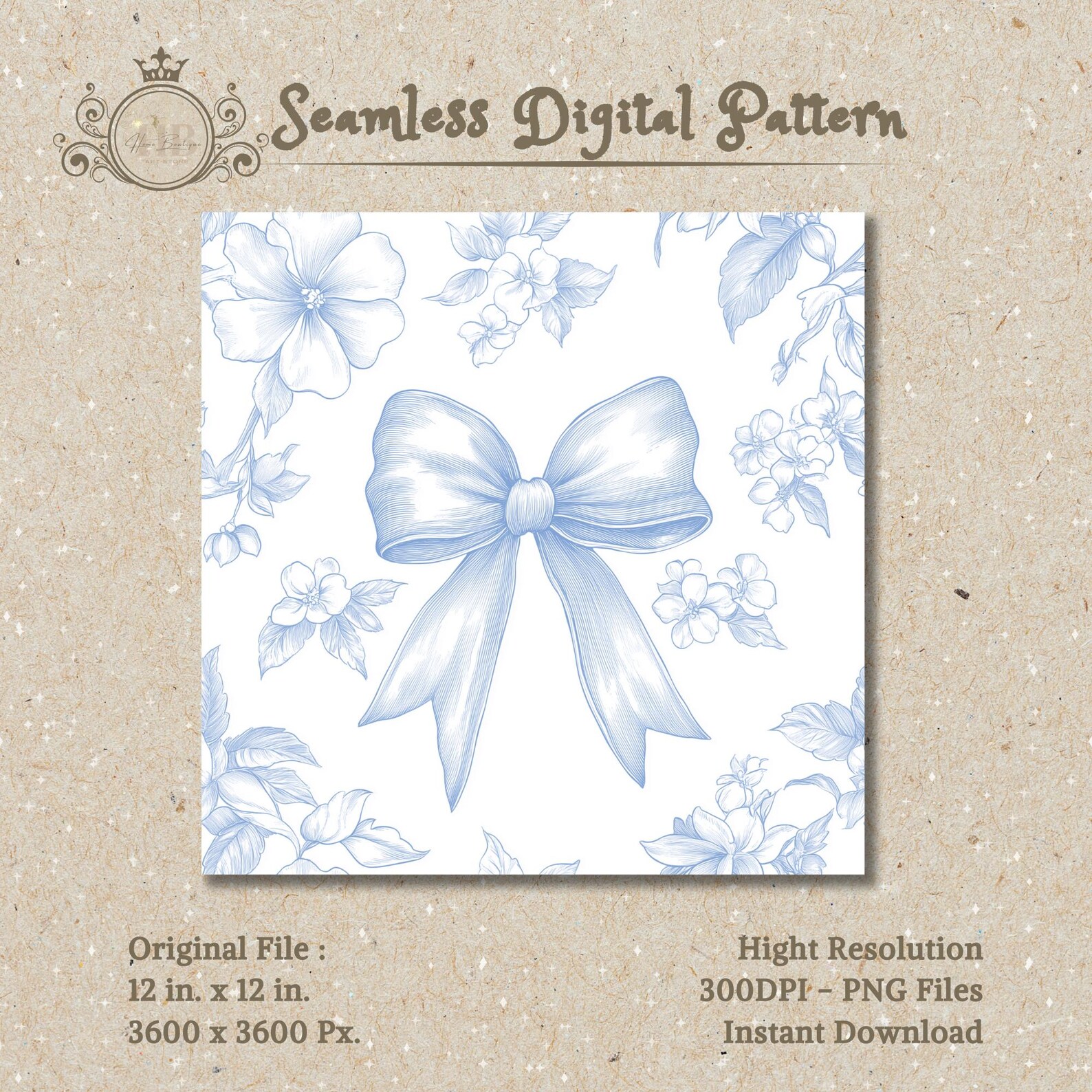 Blue Toile Coquette Seamless Patterns Bows Digital Paper Wallpaper ...