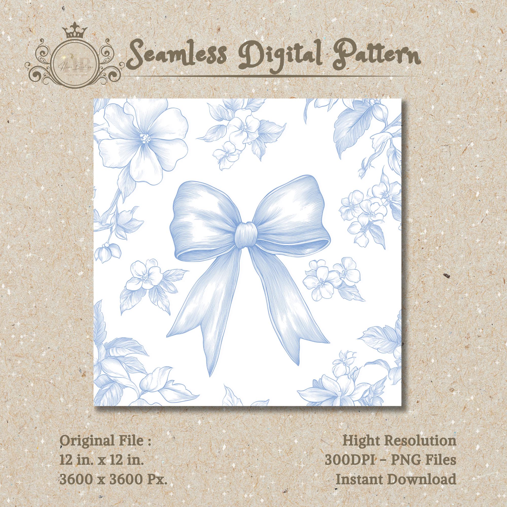 Blue Toile Coquette Seamless Patterns Bows Digital Paper Wallpaper ...