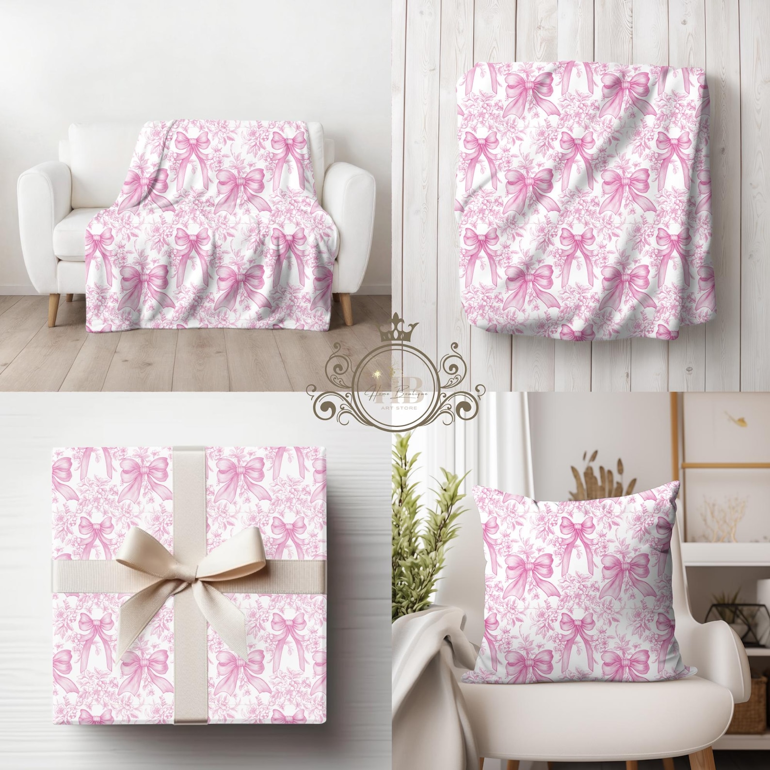 Pink Toile Coquette Seamless Patterns Bows Digital Paper Wallpaper ...