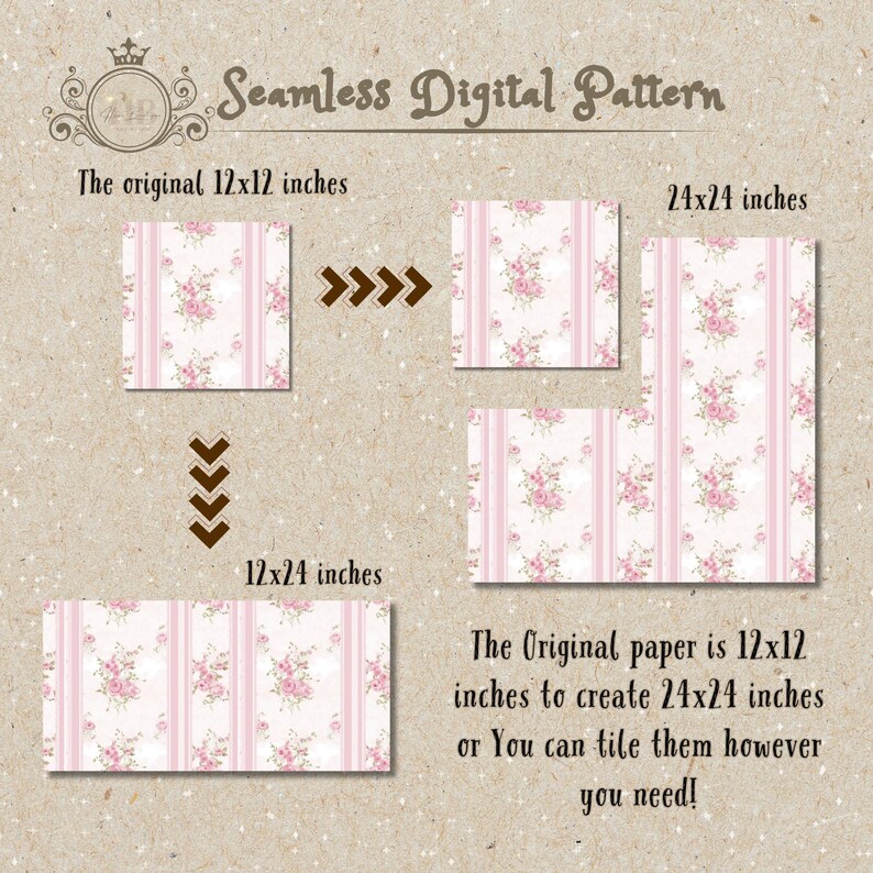 Pink Bow Flower Stripe Seamless Pattern Baby Pink Digital Paper ...
