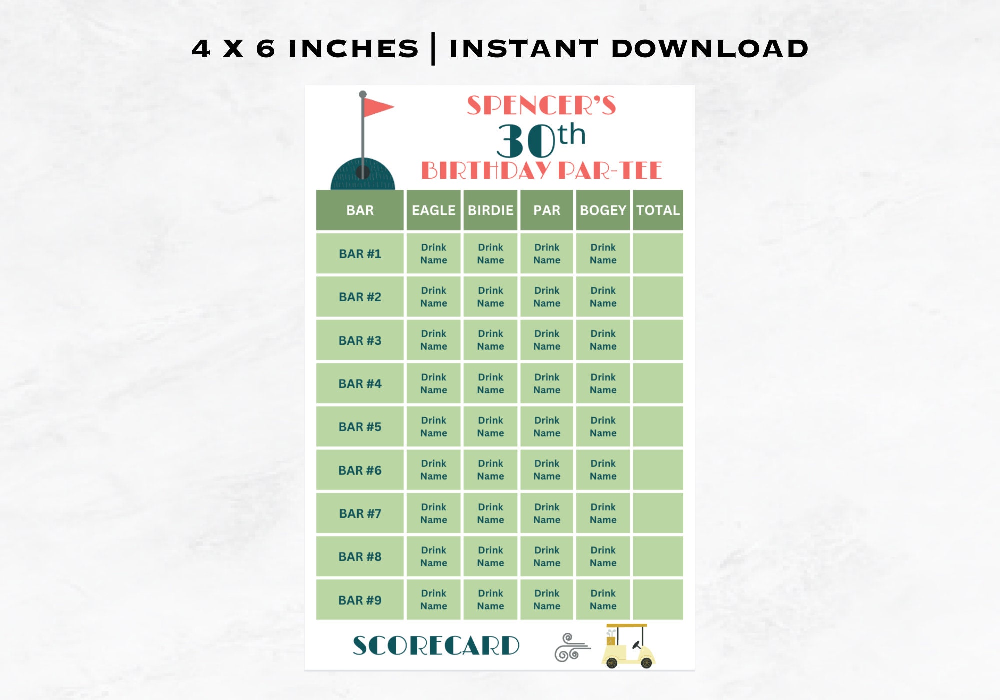 Bar Golf Scorecard | Editable Canva Template | Printable Bar Golf ...