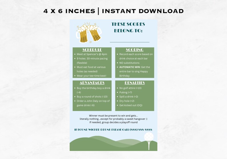 Bar Golf Scorecard | Editable Canva Template | Printable Bar Golf ...