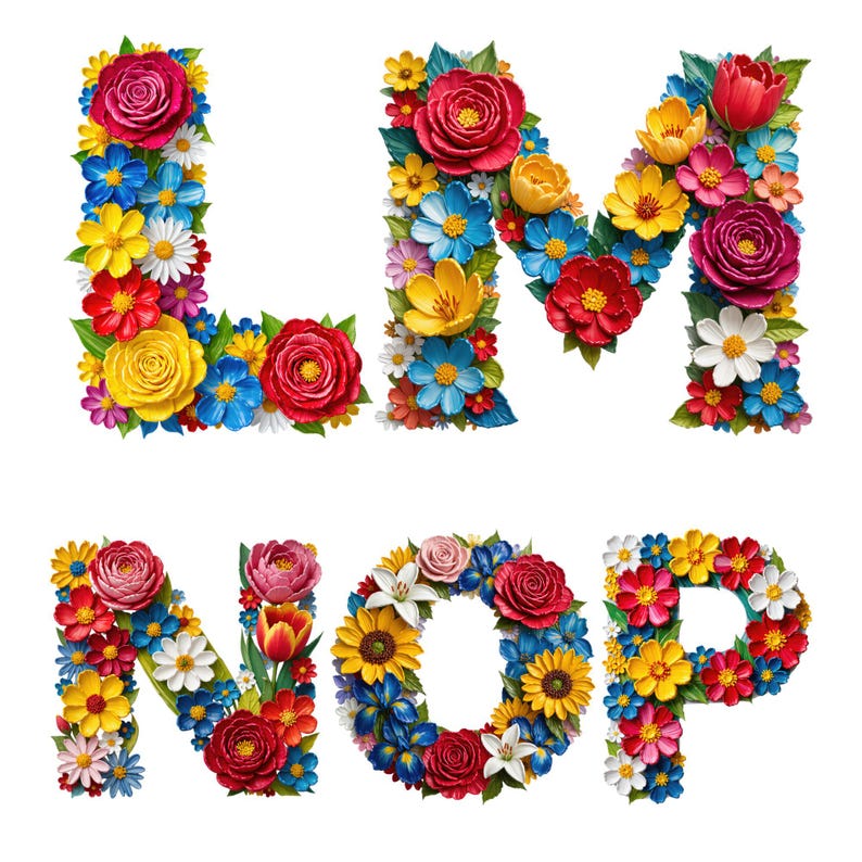 Floral Alphabet PNG Clipart: Colorful Flower Letters & Numbers (instant ...