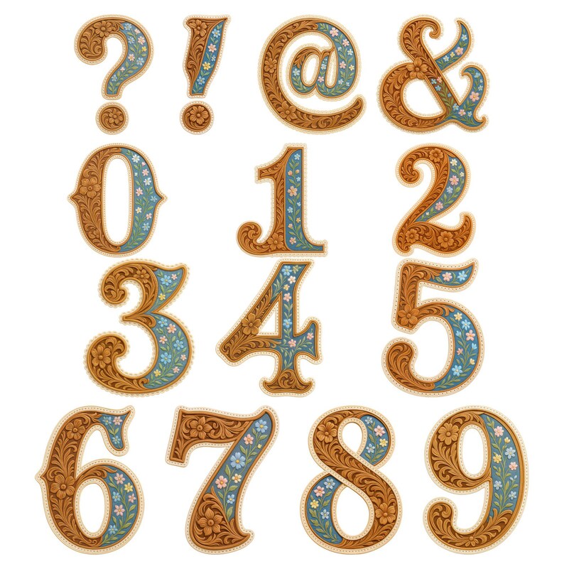 Ranch Nouveau Tooled Leather Alphabet PNG | Western Floral Letters ...