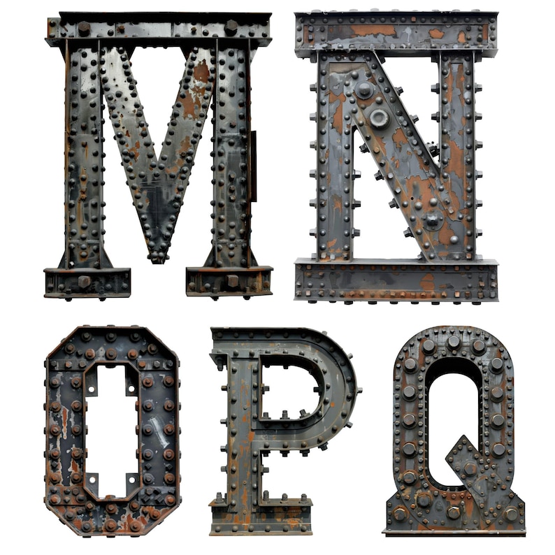 Industrial Metal Alphabet PNG – 3D Rusty Rivet Steampunk Font (digital ...
