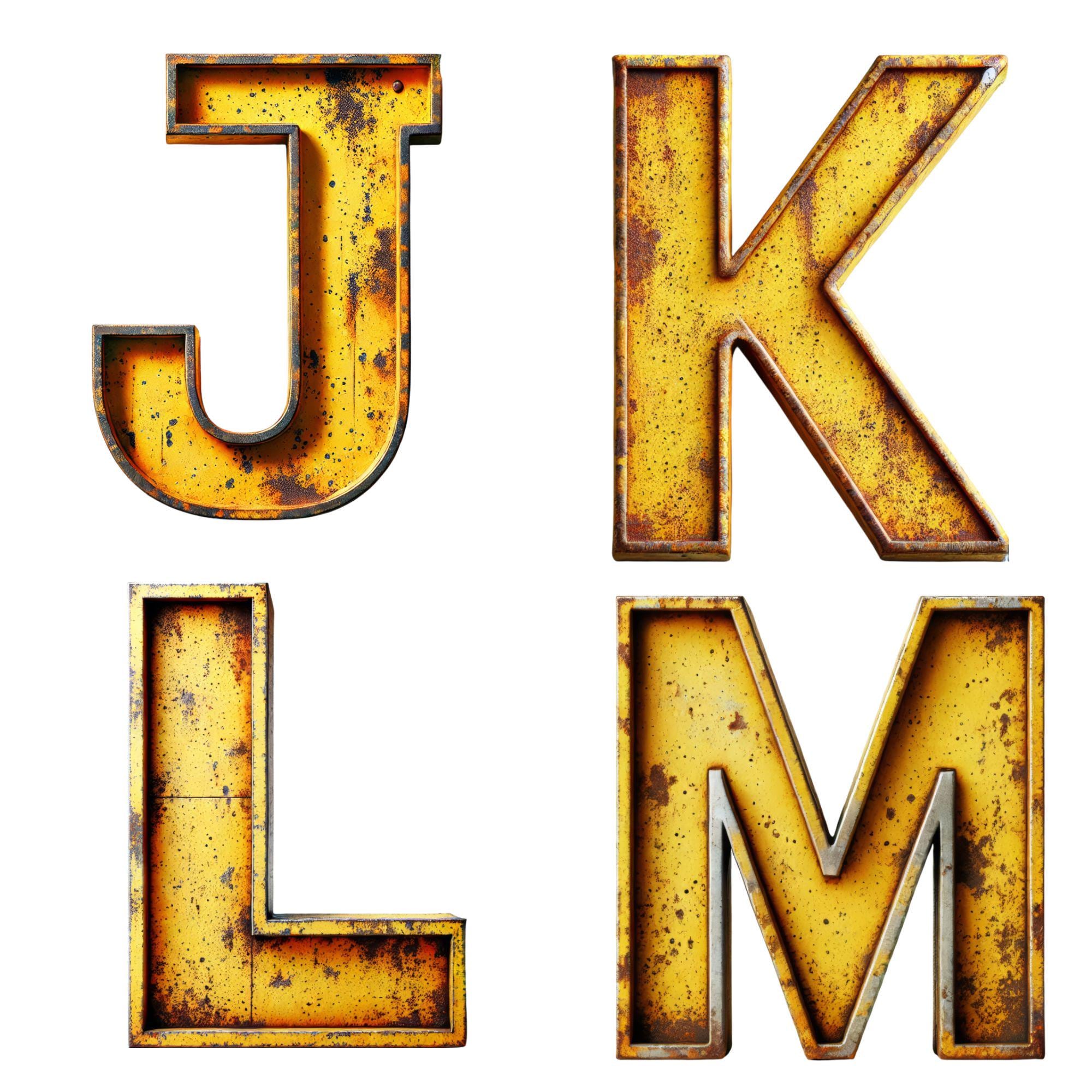 Yellow Rust Alphabet PNG Set, 39 Grunge Industrial Letters and Numbers ...