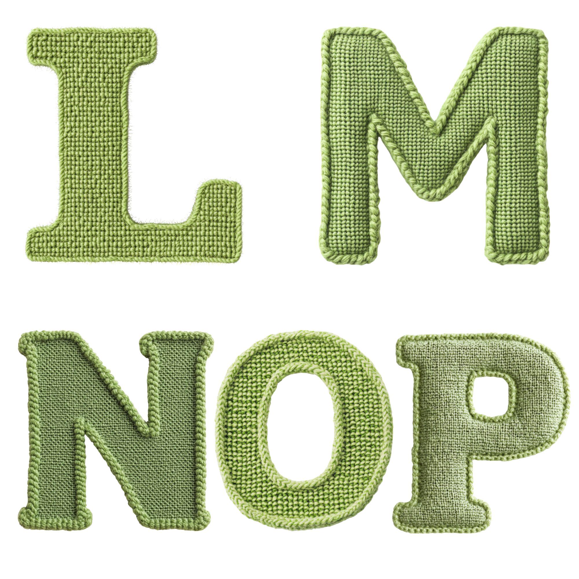 Crochet Alphabet PNG Set: Green Yarn Letters & Numbers (digital ...