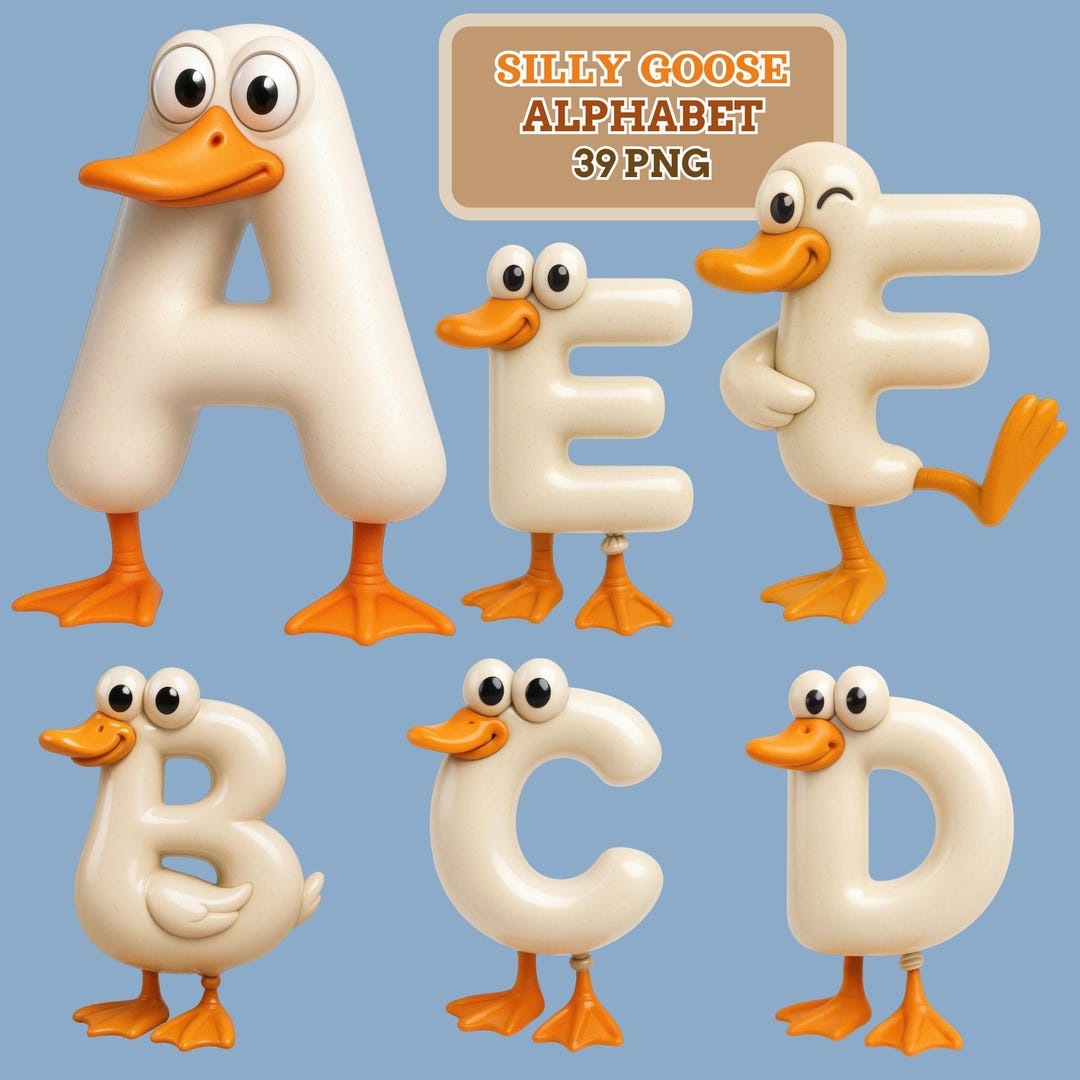 Silly Goose Alphabet PNG Clipart: Cartoon Font (digital Download) - Etsy
