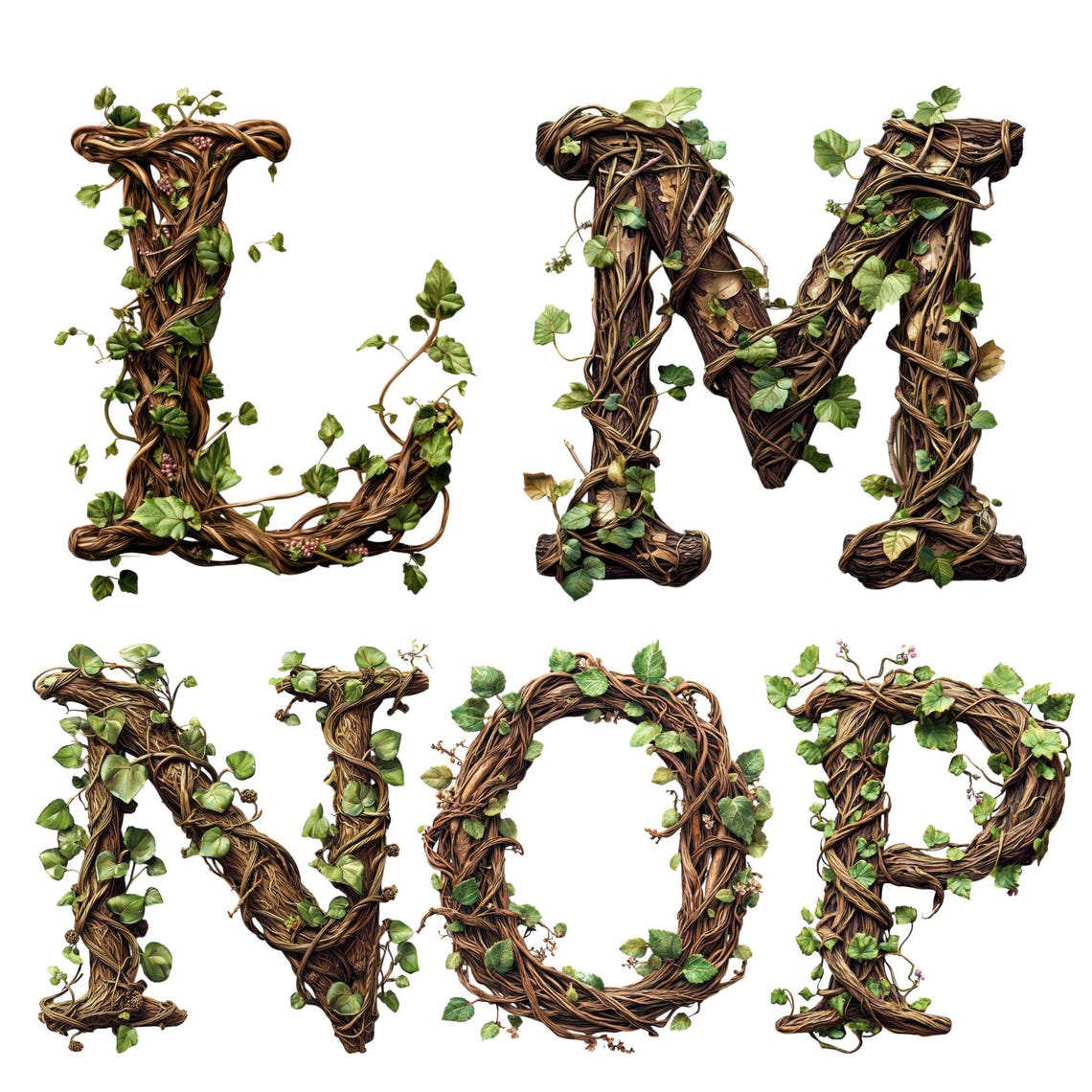 Intertwining Vines Alphabet PNG Letters Nature Font Green Botanical ...