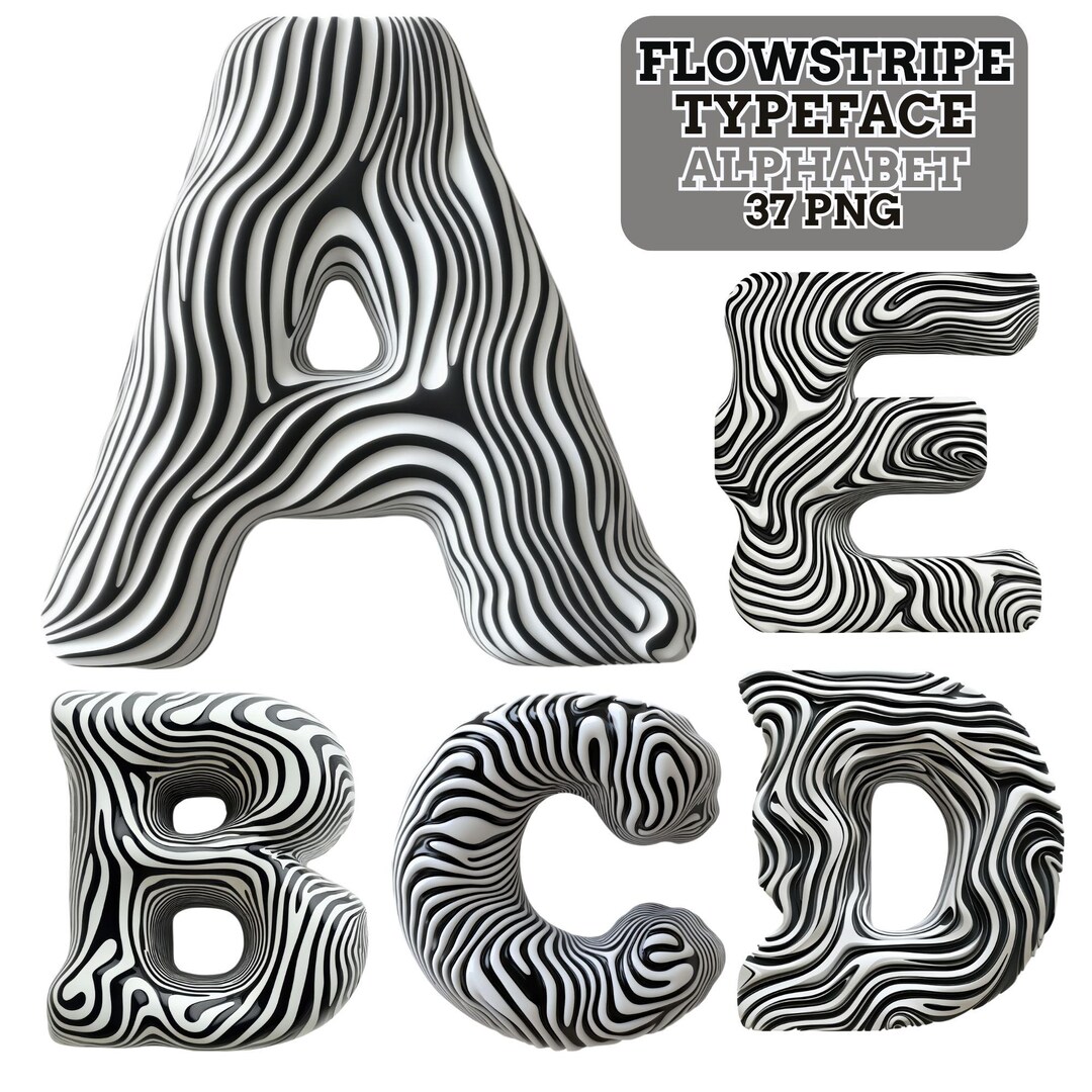 Trippy Wavy Stripe Alphabet PNG: Optical Illusion Font (digital ...