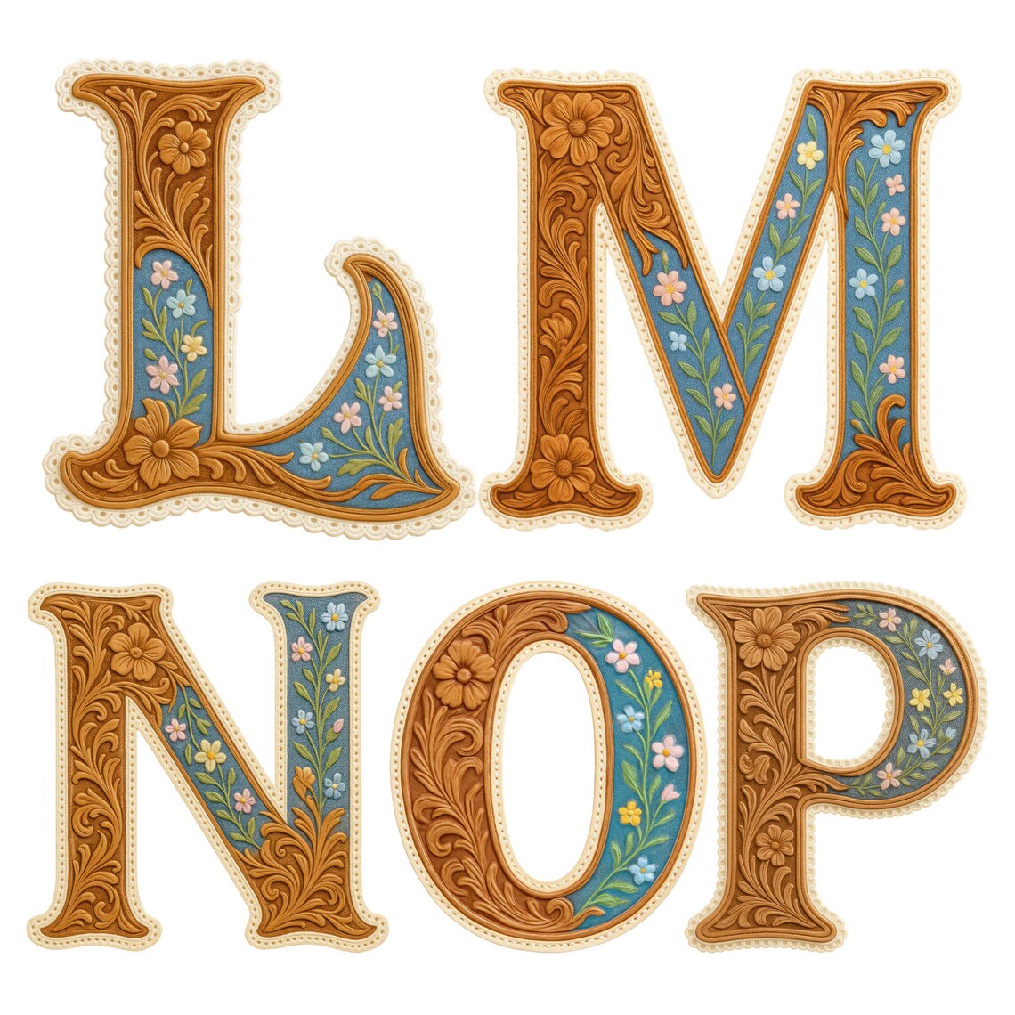 Ranch Nouveau Tooled Leather Alphabet PNG | Western Floral Letters ...
