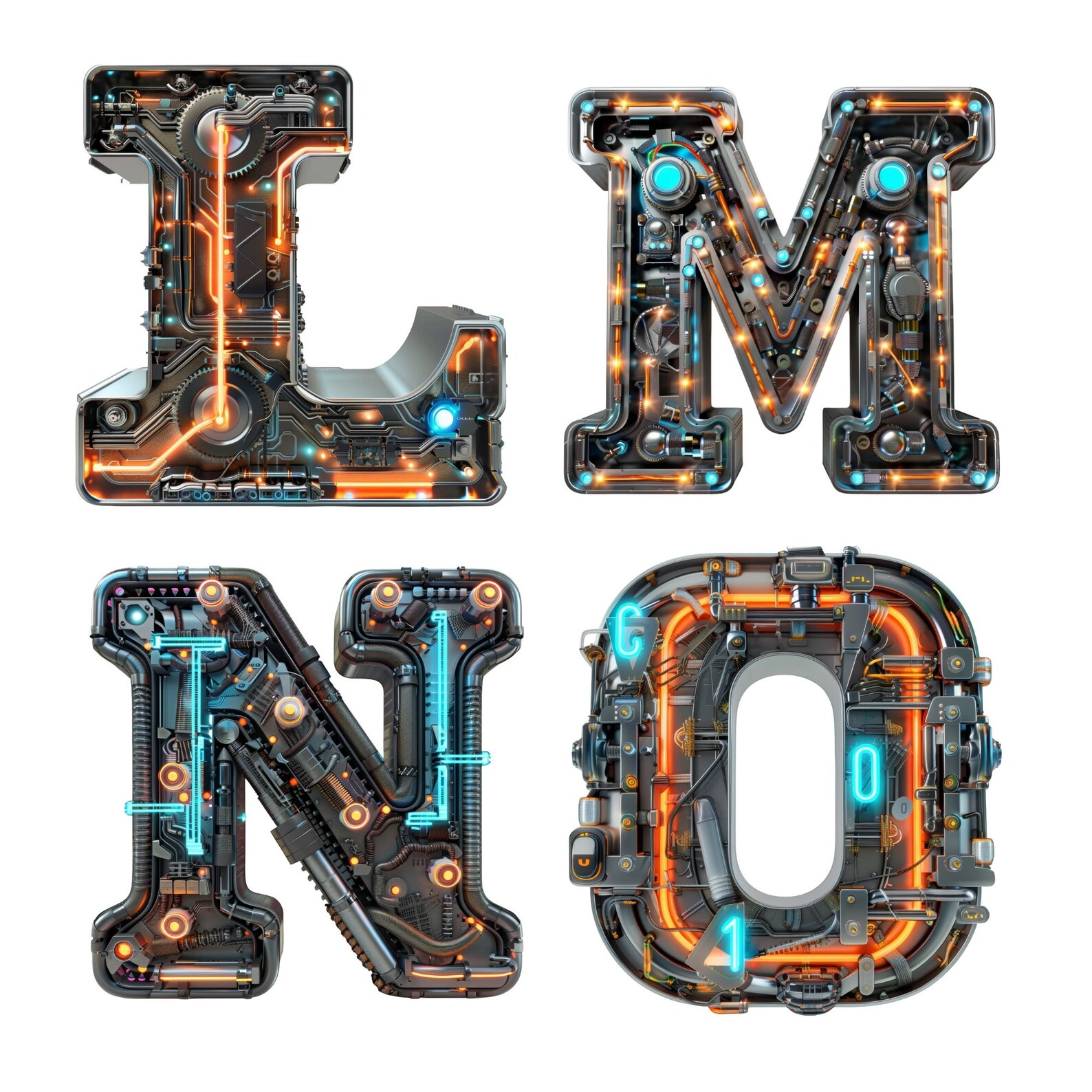 High-tech Machine Alphabet Letters - PNG Graphics - Etsy