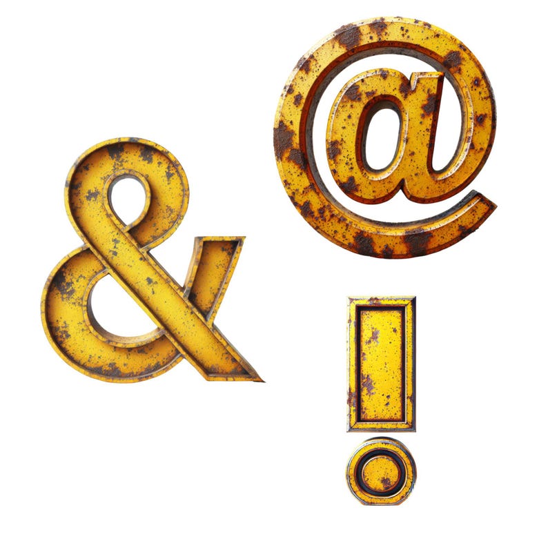 Yellow Rust Alphabet PNG Set, 39 Grunge Industrial Letters and Numbers ...