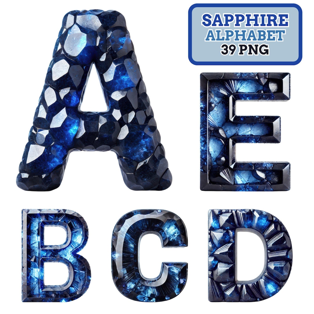 Sapphire Crystal Alphabet PNG: Luxury Gemstone Font (digital Download ...