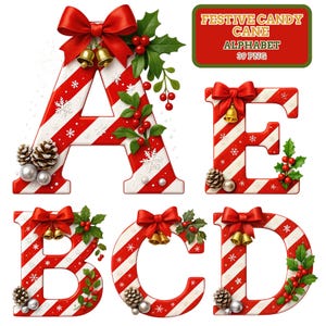 Candy Cane Christmas Alphabet PNG | A–Z 0–9 & Symbols | Red Holiday ...