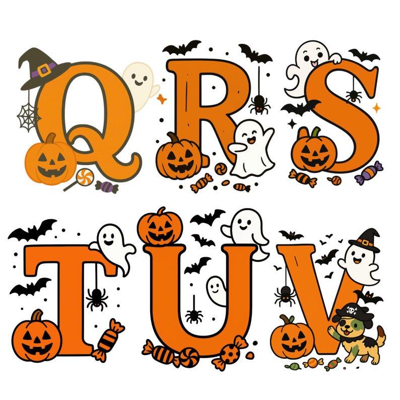 Clipart Alphabet Halloween Kawaii PNG : citrouille, fantôme, lettres de ...