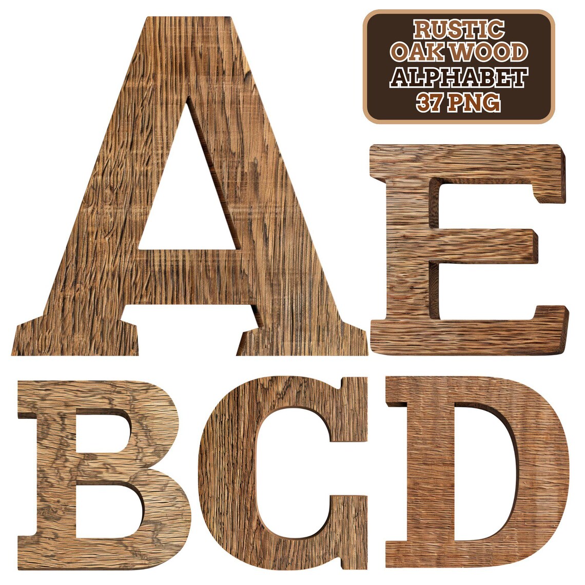 Rustic Oak Wood Alphabet Clipart: Farmhouse Font (PNG Digital Download ...