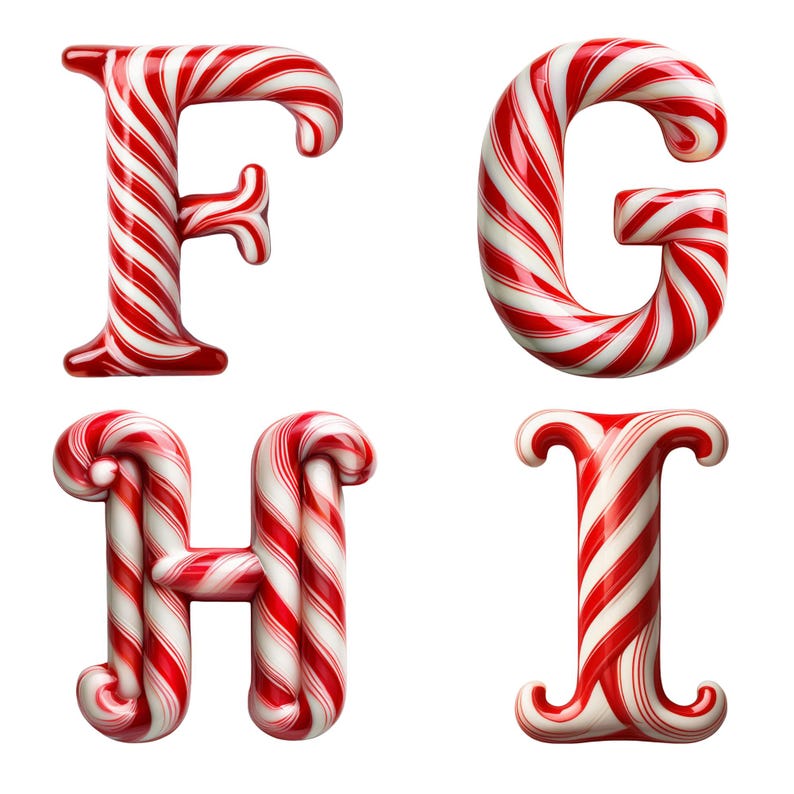 Candy Cane Alphabet Clipart: Festive Christmas PNG Set (digital ...