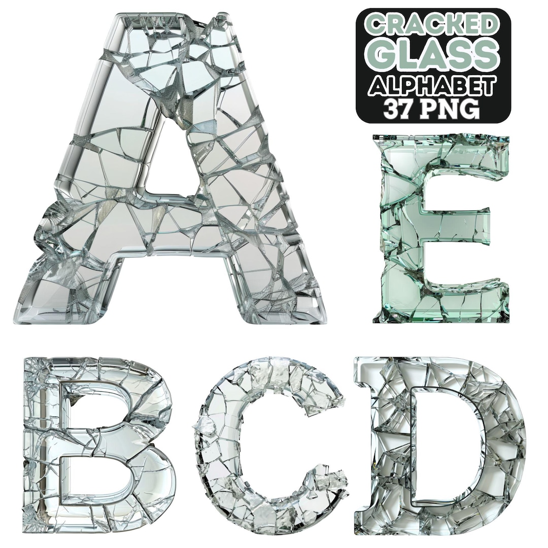 Cracked Glass Alphabet PNG Bundle: Shattered Font Clipart (digital ...