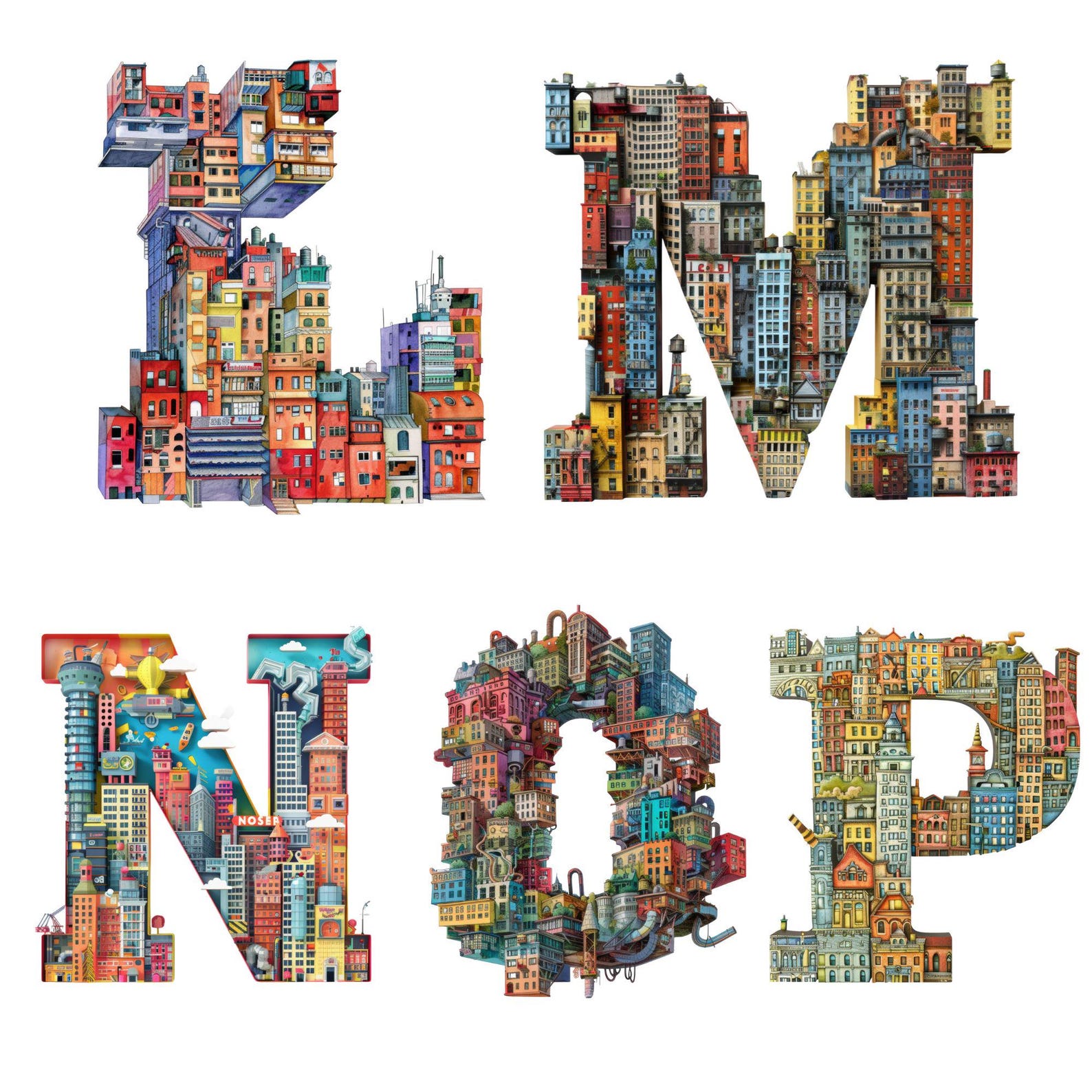 Urban Cityscape Alphabet PNG: High-resolution Building Font (digital ...