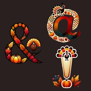 Thanksgiving Watercolor Alphabet Clipart: Pumpkin Turkey Letters ...