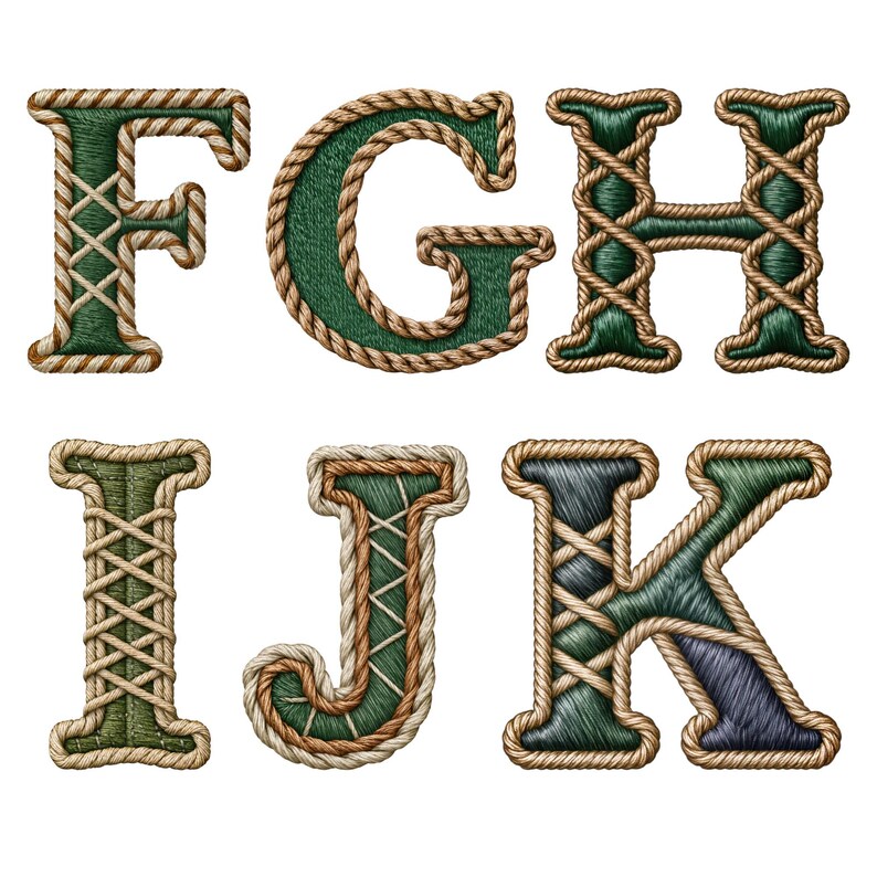 Modern Western Embroidered Alphabet PNG | Rope Stitch Letters 0–9 ...