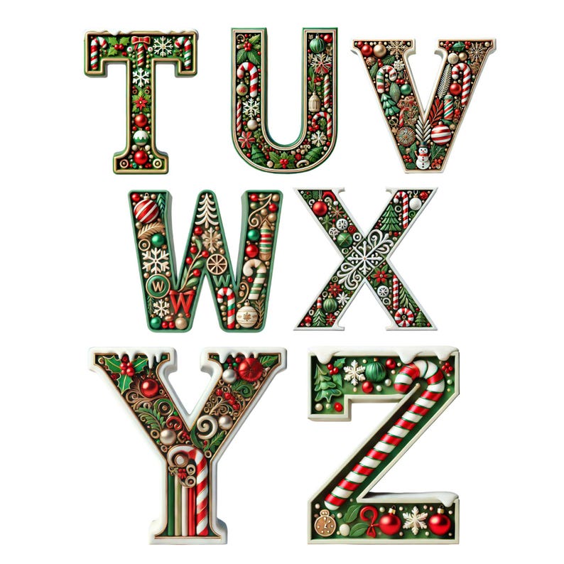 Christmas Alphabet Clipart, 39 PNG Festive Letters and Numbers Set ...