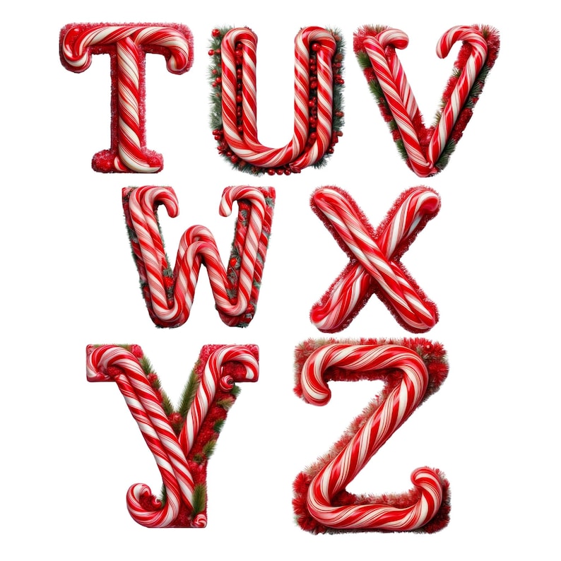 Candy Cane Alphabet Clipart: Festive Christmas PNG Set (digital ...