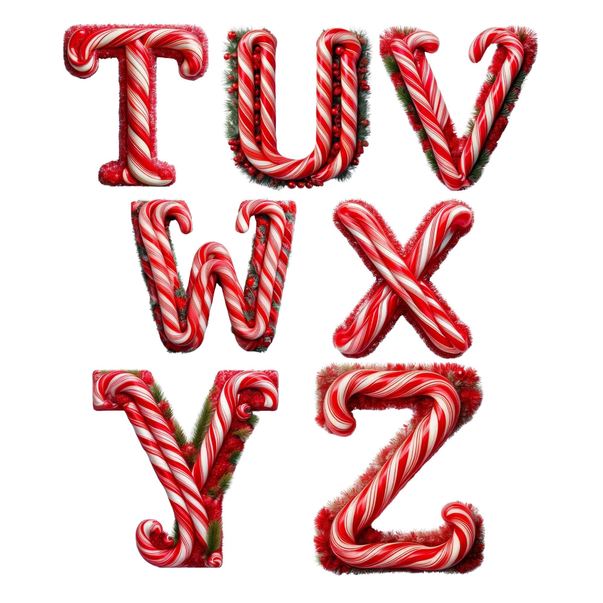 Candy Cane Alphabet Clipart: Festive Christmas PNG Set (digital ...