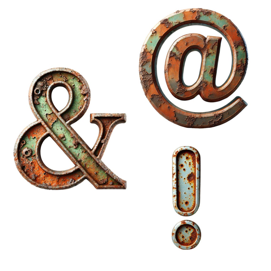 Phosphate Rust Alphabet PNG Set, 39 Grunge Rusty Metal Letters ...