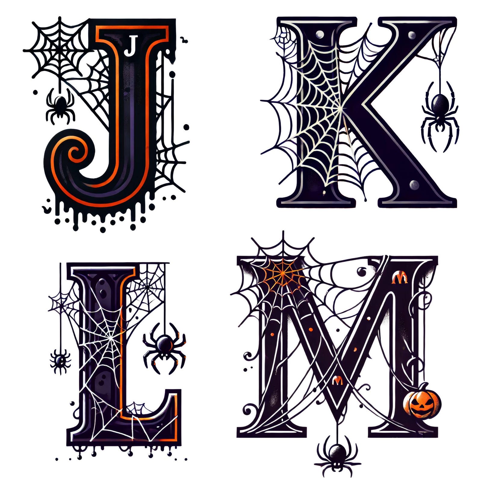 Halloween Cobwebs Alphabet | Spooky Letters & Numbers Clipart Set. - Etsy