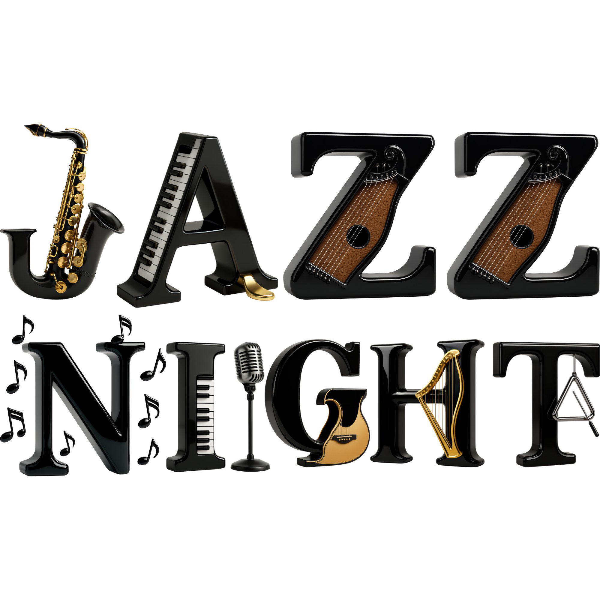Musician’s Symphony Alphabet PNG | Black Instrument Letters 0–9 ...