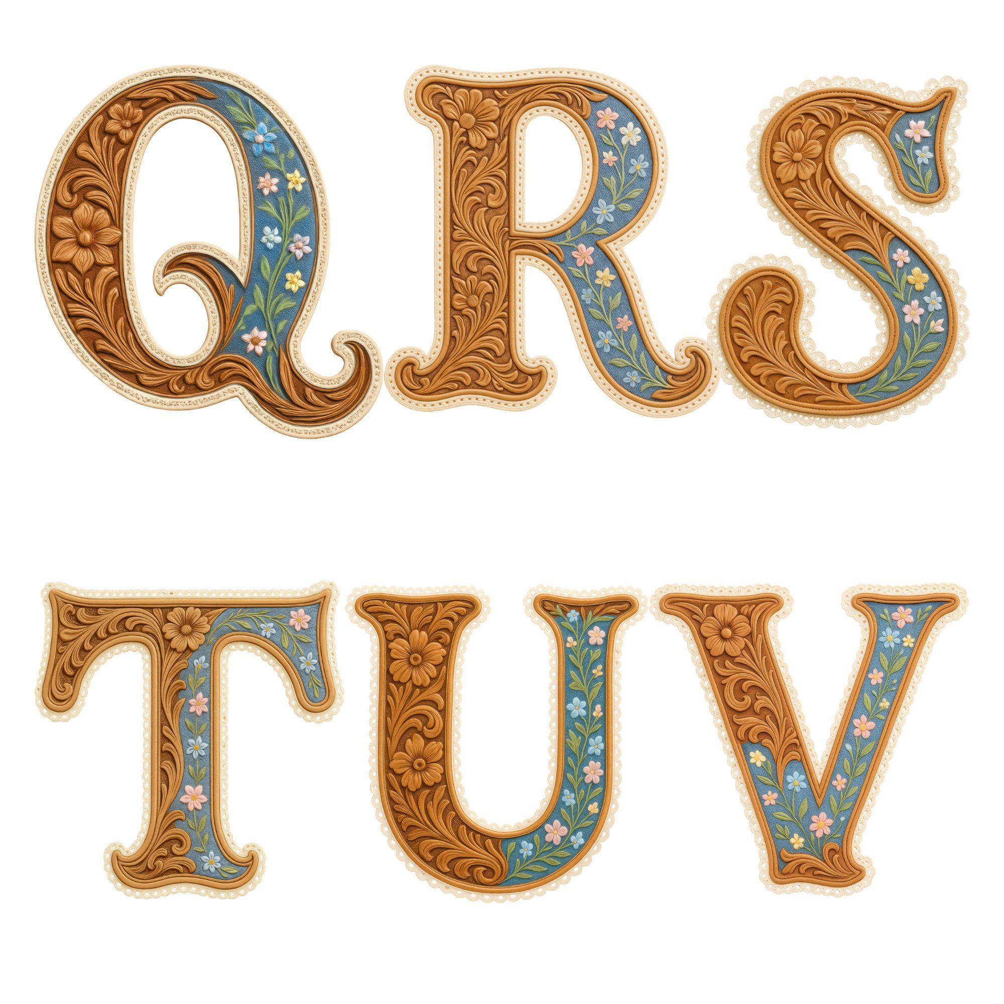 Ranch Nouveau Tooled Leather Alphabet PNG | Western Floral Letters ...