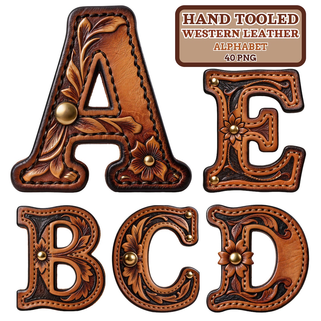 Hand Tooled Western Leather Alphabet PNG Cowboy Letters & Numbers 40 ...
