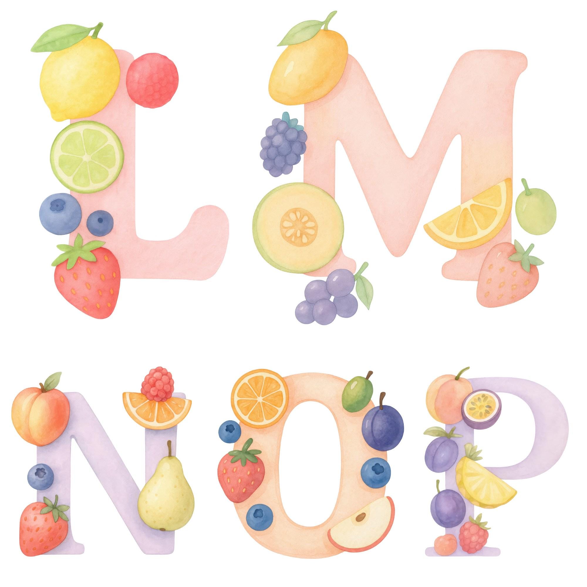 Watercolor Fruit Alphabet Clipart: Kids Classroom Decor (PNG Download ...